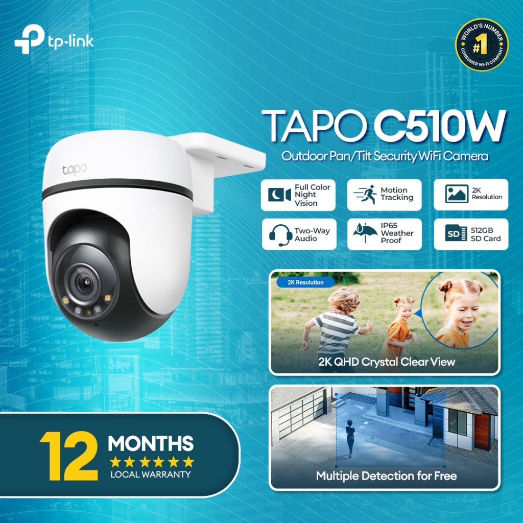 TP-Link Tapo C510W 2K 3MP Outdoor Pan/Tilt IP Camera Full-color Night Vision Smart Motion ...