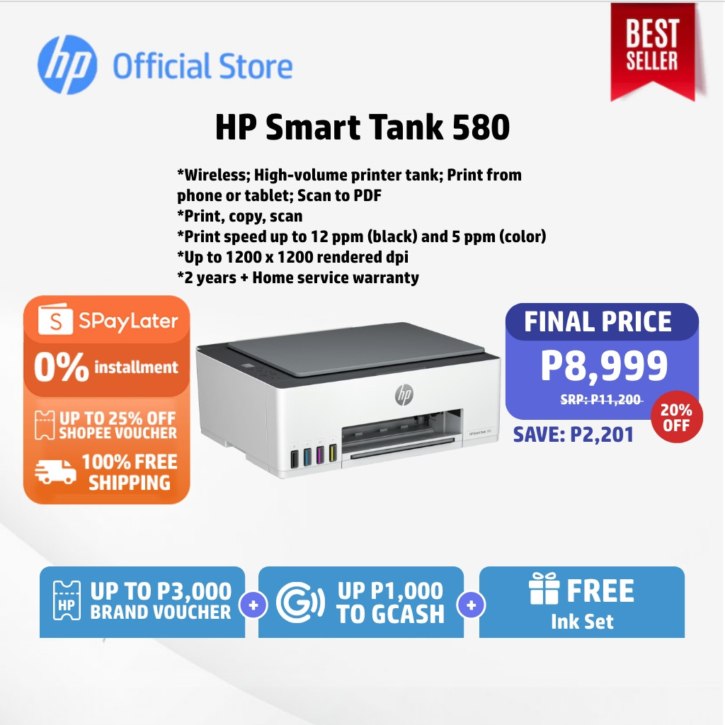 HP Smart Ink Tank(520/580) A4 Color Printer,3 in 1,Scanner,Xerox ...