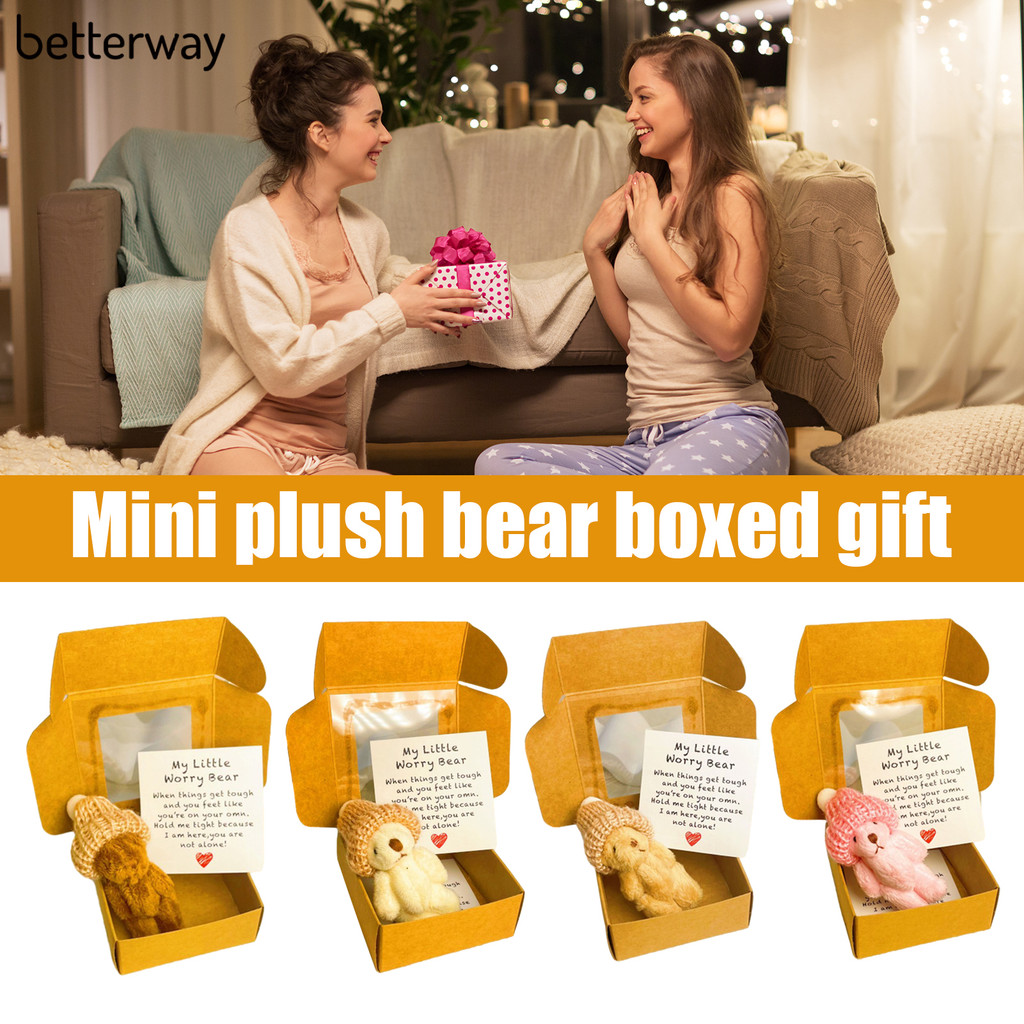 BET-Handmade Mini Plush Bear in Box with Inspirational Card Hand-woven ...