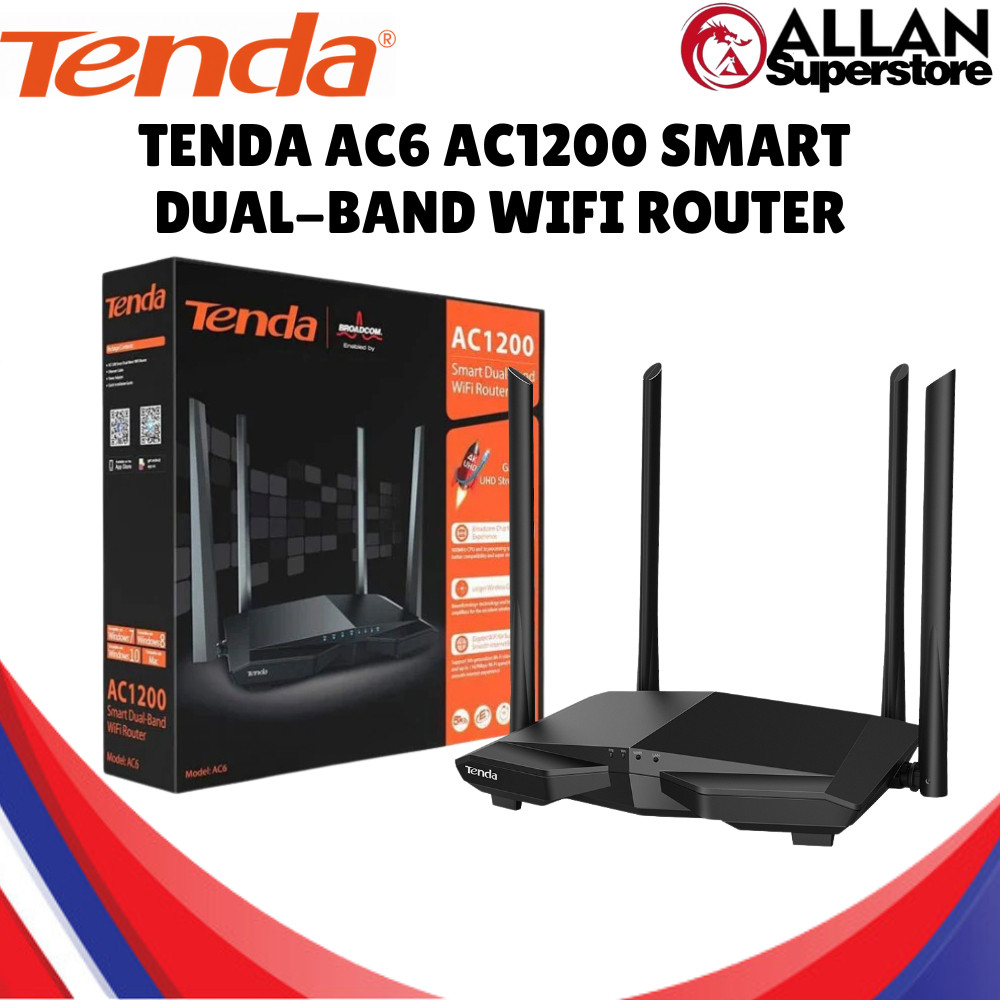 Tenda Ac6 Wireless Wi-Fi Router 5g 1200mbps 2.4ghz 5.0ghz 5x6dbi Antenna Repeater Smart | Shopee ...