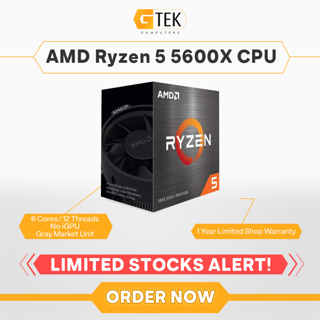 AMD Ryzen 5 5600X CPU w/ Wraith Stealth CPU Cooler AM4 Processor Box ...