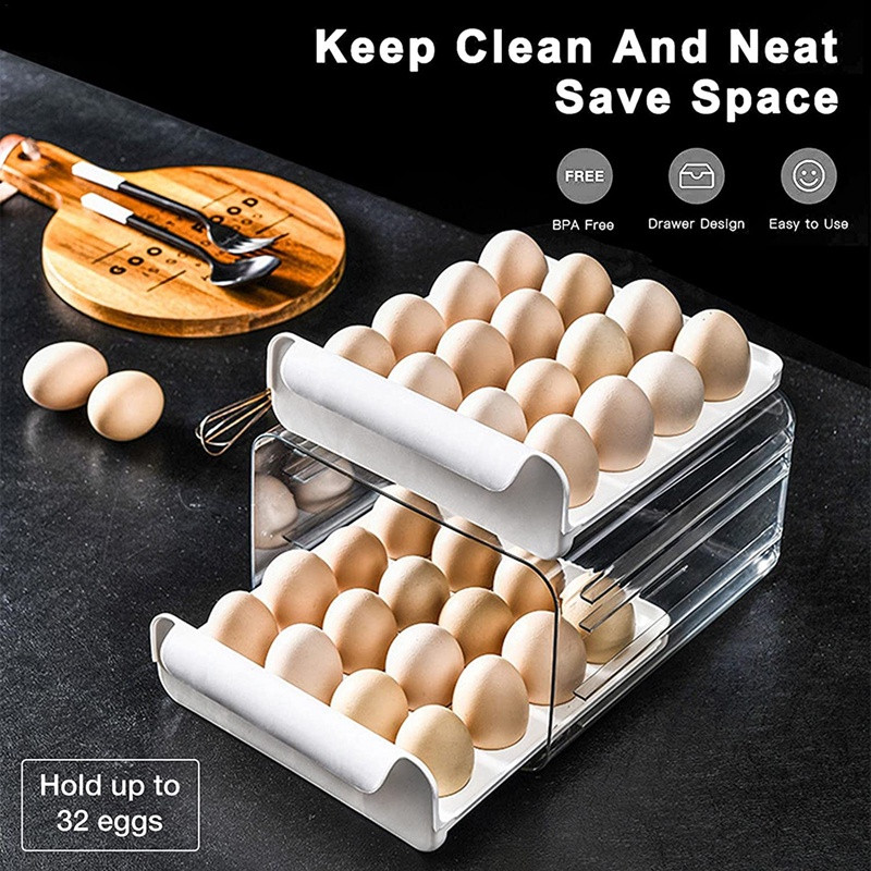 2 Layer Grids Egg Tray Storage Box Kitchen Organizer for Kitchen Egg ...
