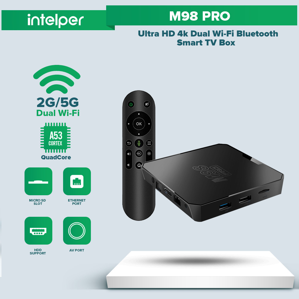 Intelper M98 Pro 2+16GB Android 10 TV Box BT5.0 Voice Remote 4K HD 5G Dual WiFi LED Digital ...