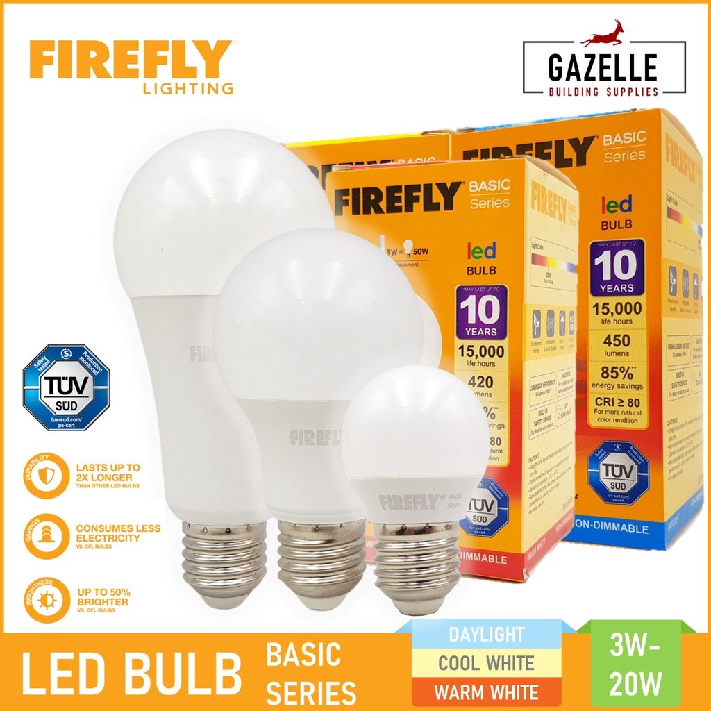 Firefly Basic Series LED A Light Bulb - 3 - 20 Watts Daylight Warm ...