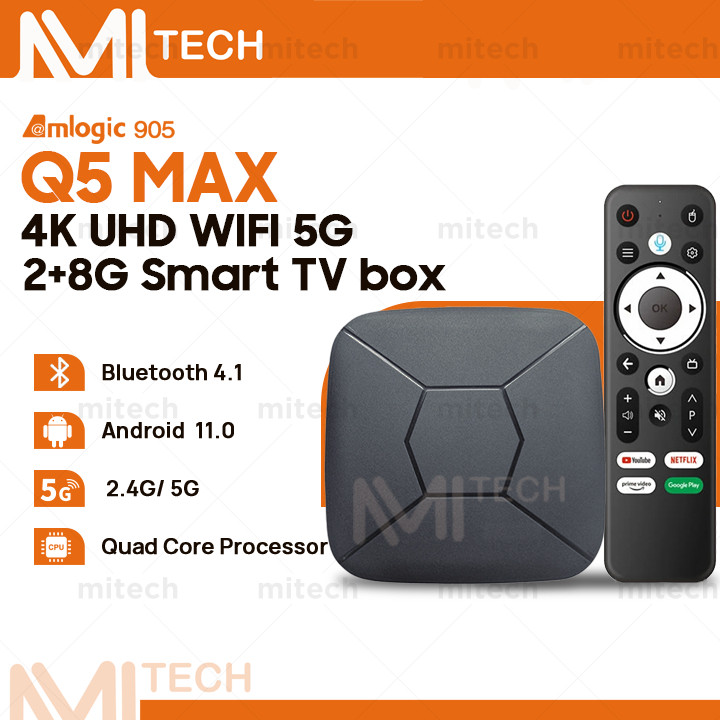 Q5 MAX 4K HDR 2+8GB Android 11.Smart TV Box 905 Quad Core BT Voice ...
