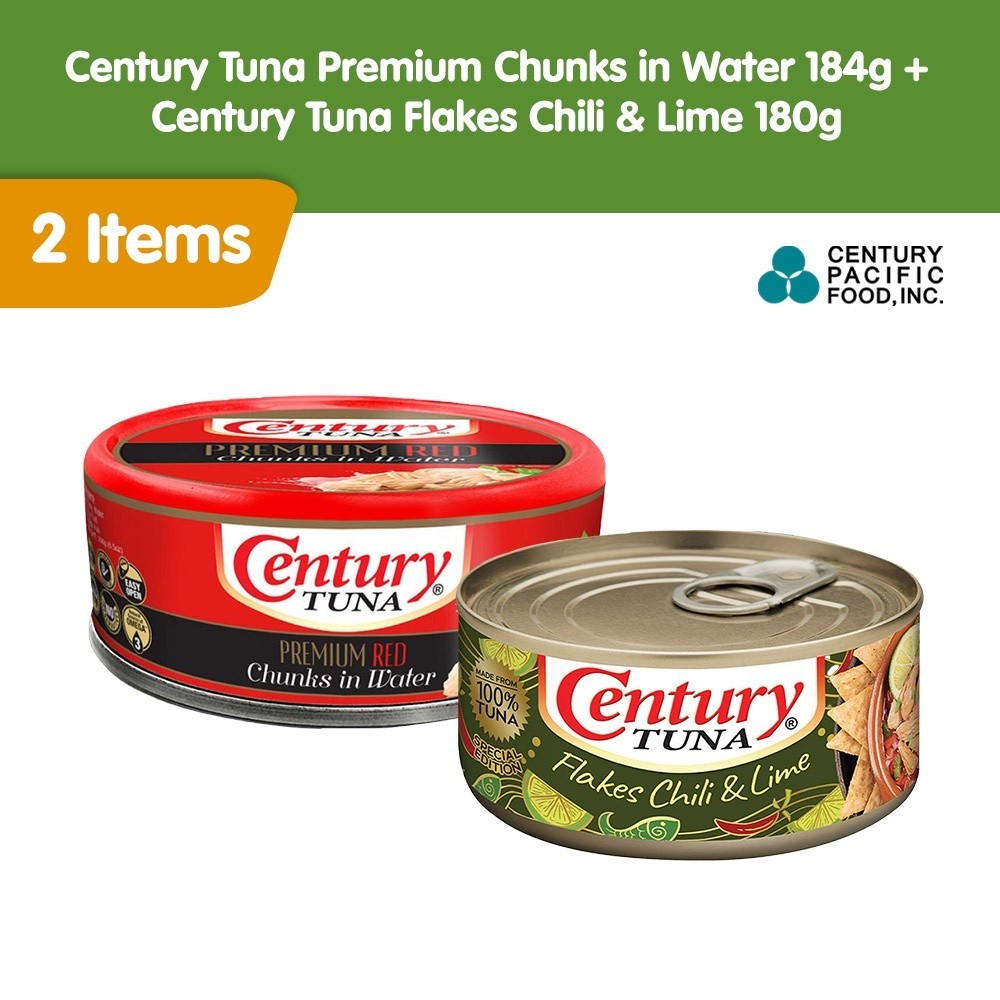 Century Tuna Premium Chunks in Water 184g + Century Tuna Flakes Chili ...