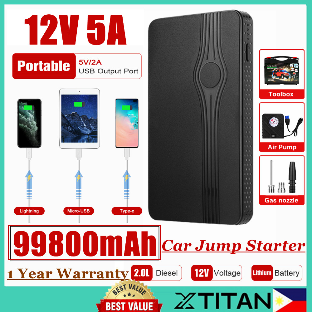 99800mAh 12V 5A Car Jump Starter Power Bank Ignition Power with Tire ...