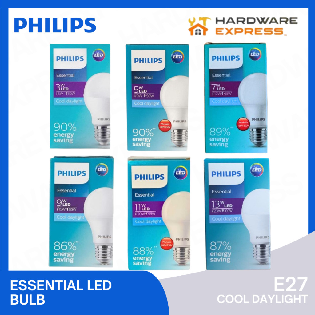 PHILIPS Essential LED Light Bulb Daylight / Warm White E27 ( 3 - 13W ...