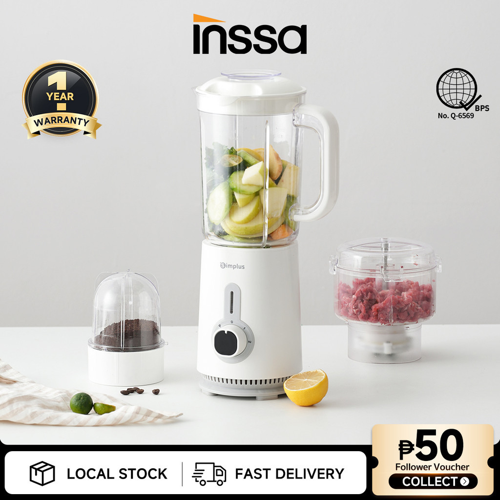 INSSA X Simplus Blender 3 in 1 Food Processor Juicer Meat Grinder 3 Cups(1250ml+500ml+300ml) 2 ...