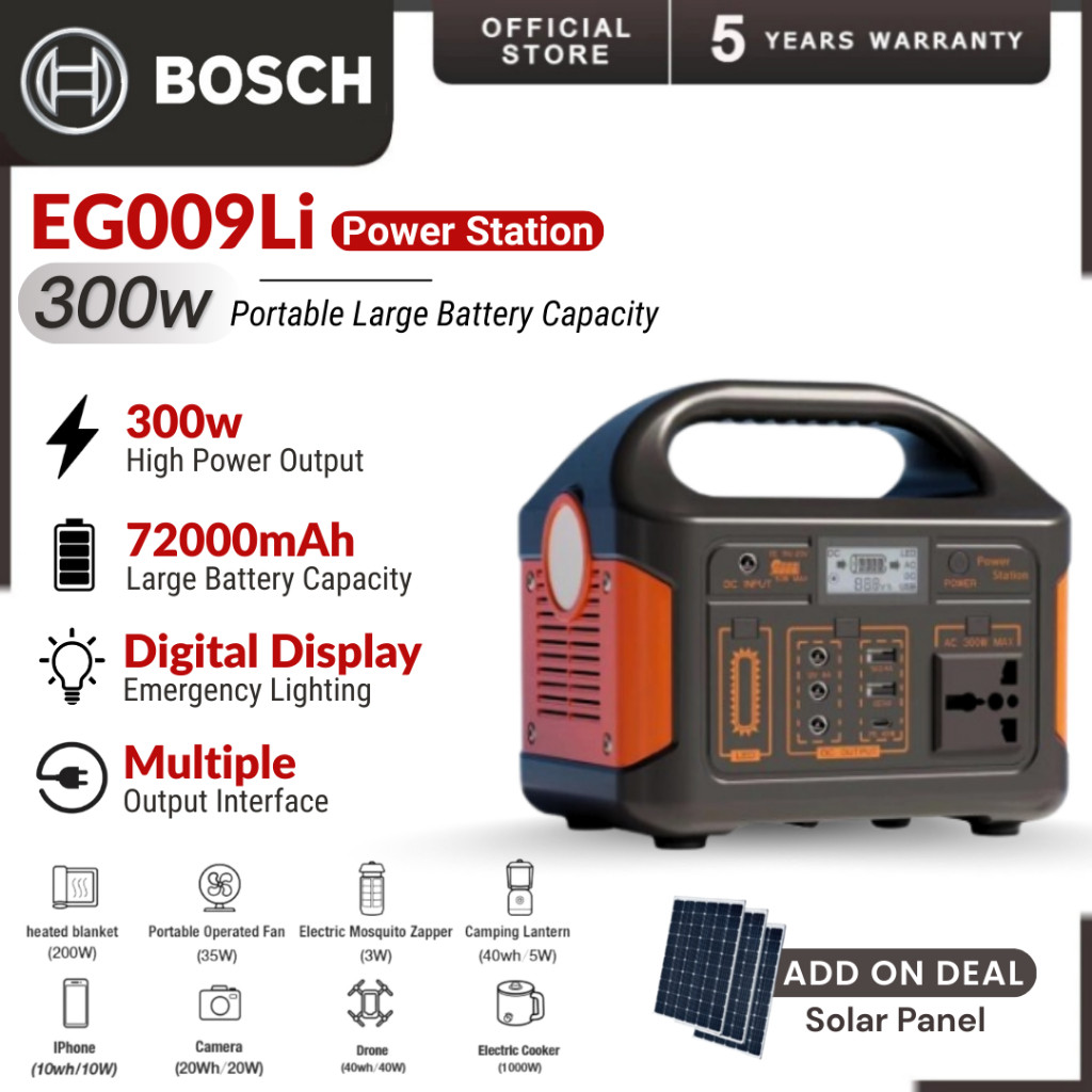 BOSCH Portable Power Station 150~300W Solar Generator AC Outlet USB DC ...