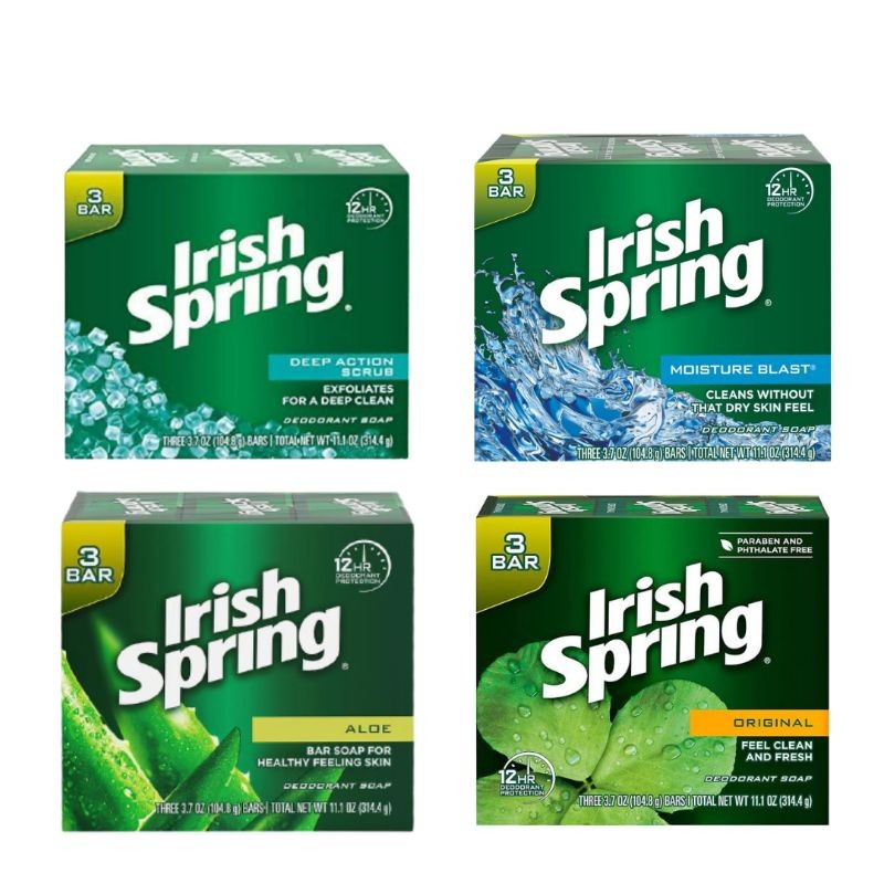 Irish Spring Bar Soap by 3’s (Original, Moisture Blast, Deep Action ...