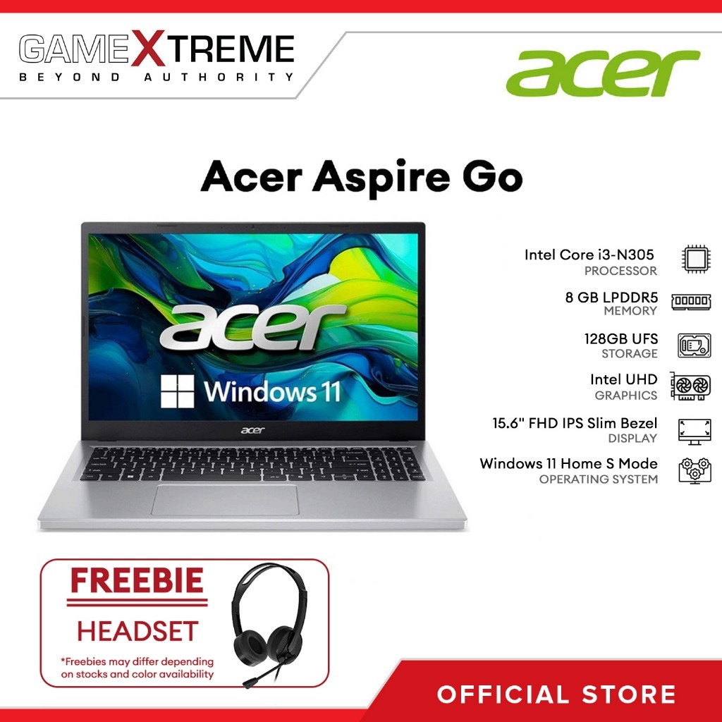 Acer Aspire Go 15 15.6 FHD Slim Laptop i3-N305 8GB /128GB UFS Win11 ...