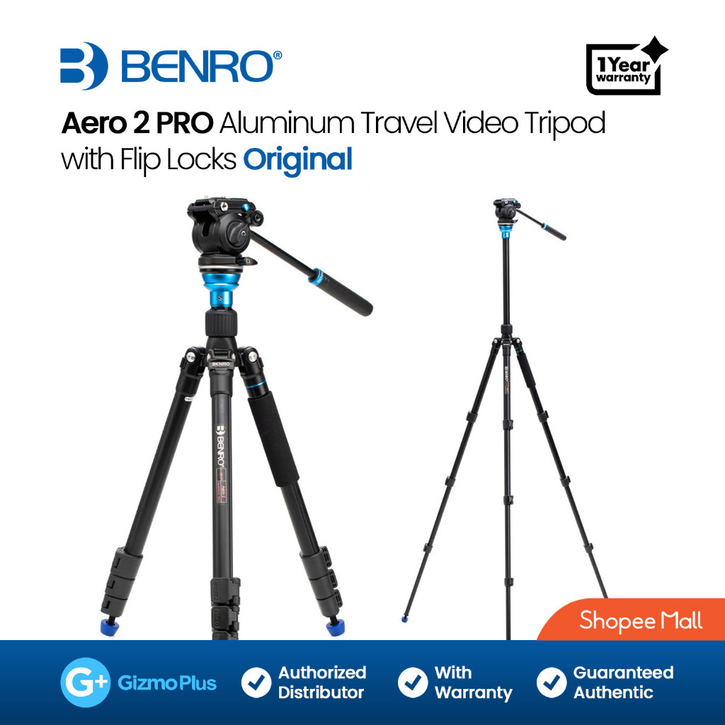Benro Aero Series A1883FS2PRO Aluminum Travel Video Tripod with Flip Locks and S2 Pro Fluid Head ...