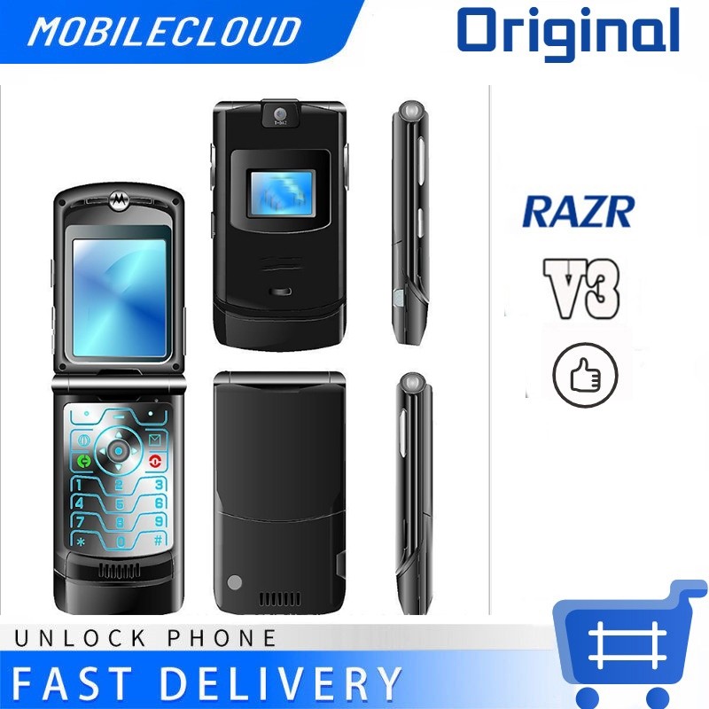 Original V3 Flip Phone Unlocked Keypad Cellphone Gsm Quad Band Motorola ...