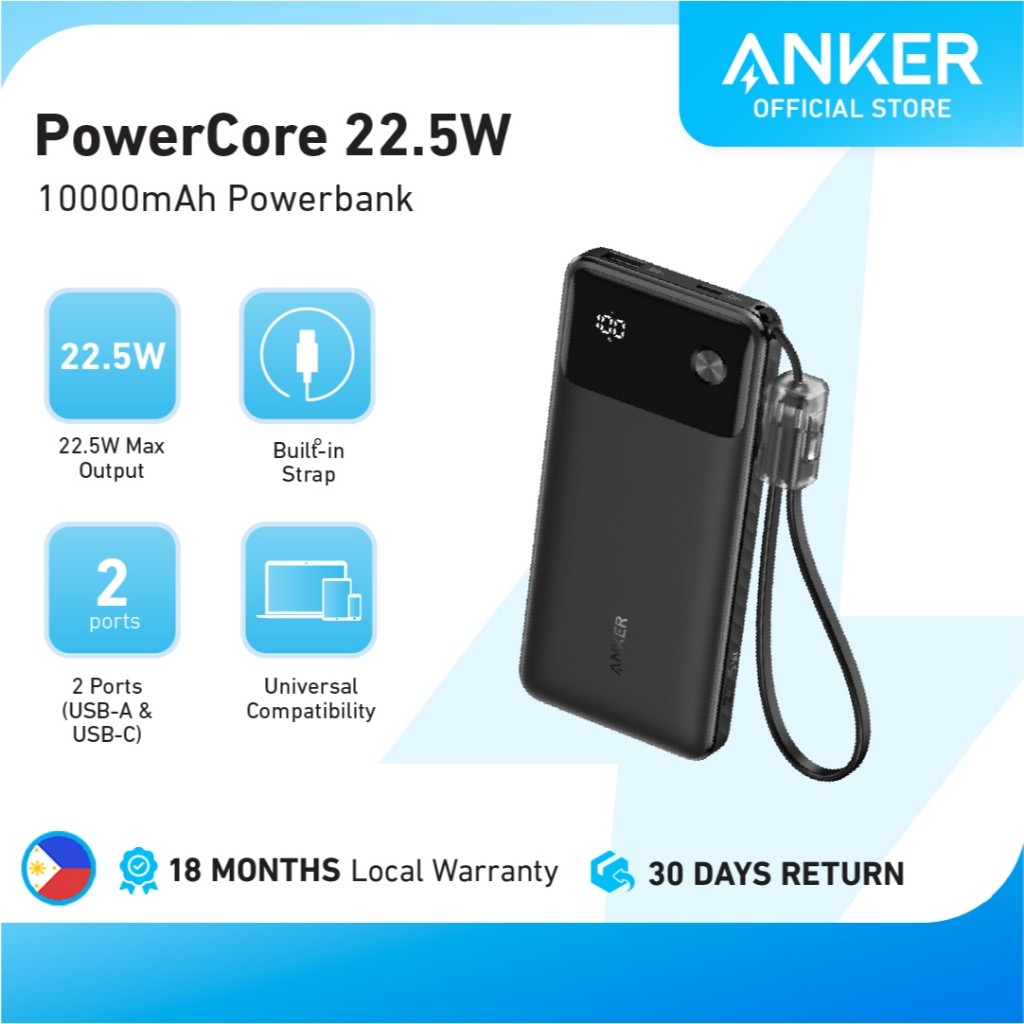 Anker Powercore 10,000mAh 22.5W IQ USB-C Port for iPhone 16/15/14/13 ...