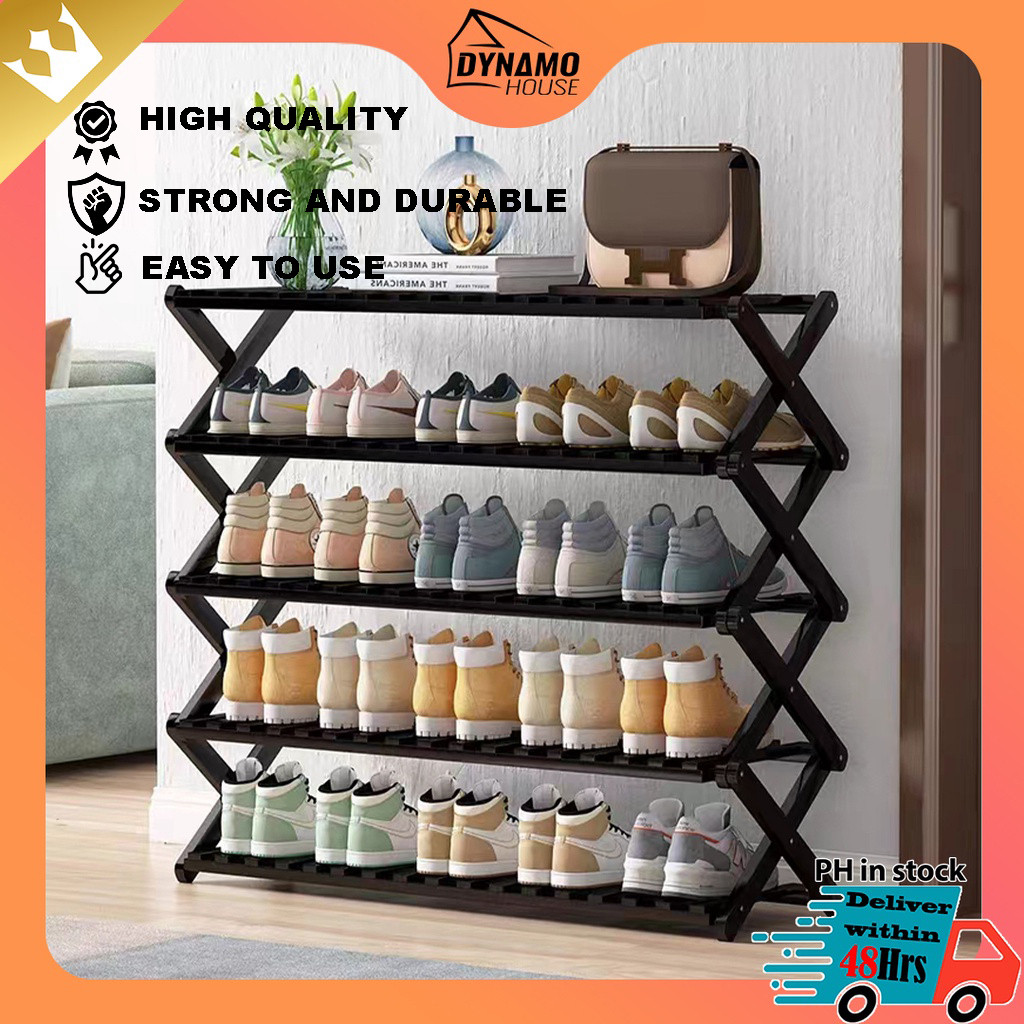5 Layer foldable Shoes Rack Tier Colored Stackable Stainless steel ...