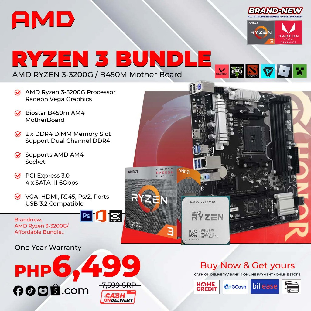 BRANDNEW BUNDLE MOTHERBOARD PROCESSOR AMD RYZEN 3 3200G, R5 2400G ...