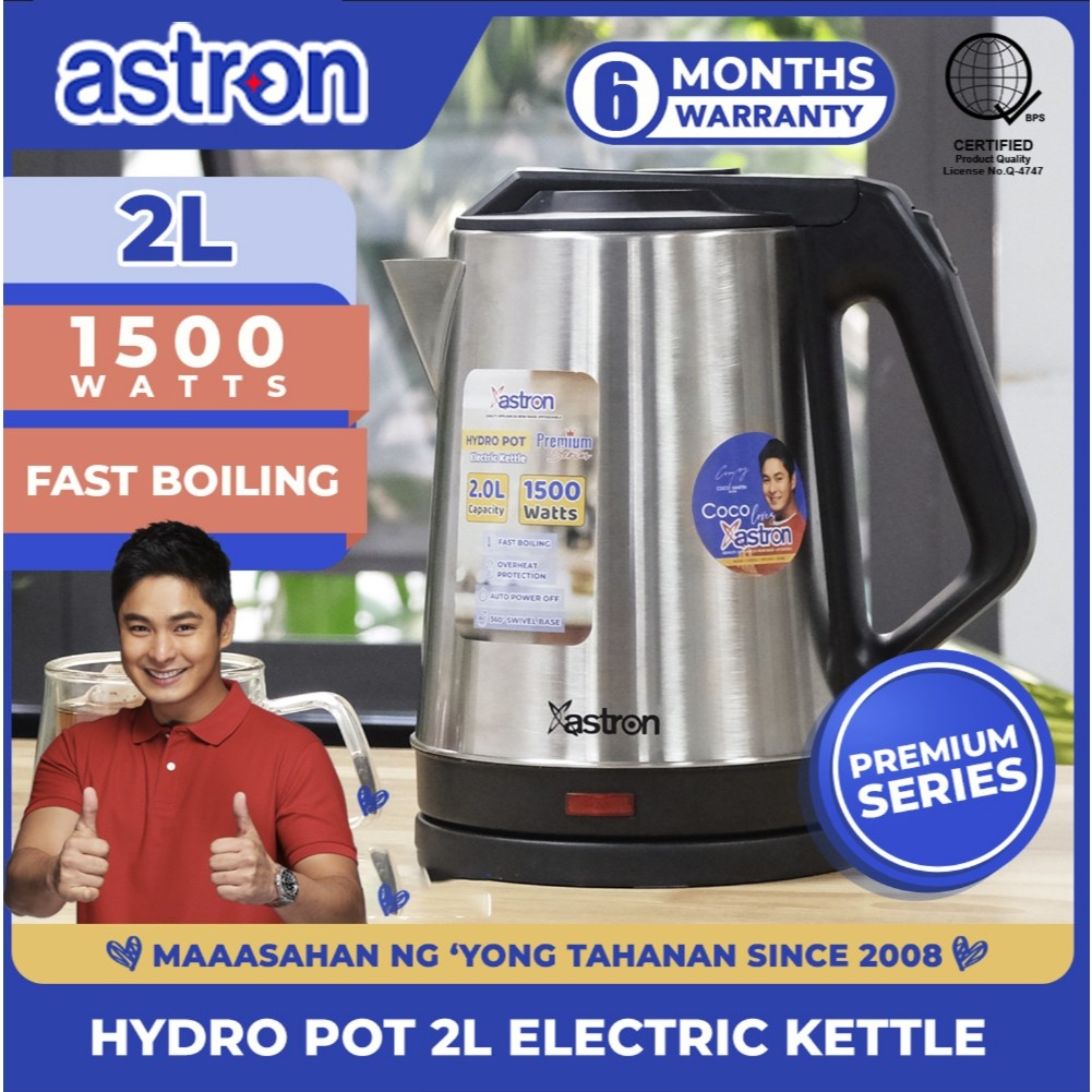 Astron HYDROPOT Electric Kettle - Black | 2L | Overheat Protection ...