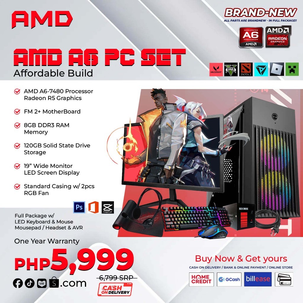BRANDNEW Computer Set CPU-STANDARD Casing-AMD A6 7480-8gb DDR3 120gb ...