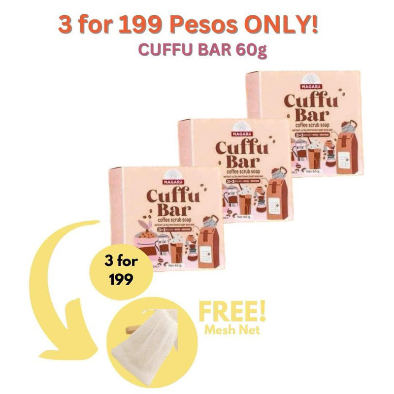 CUFFU BAR COFFEE SCRUB SOAP 3 for 225 With FREE Mesh Net | Shopee ...