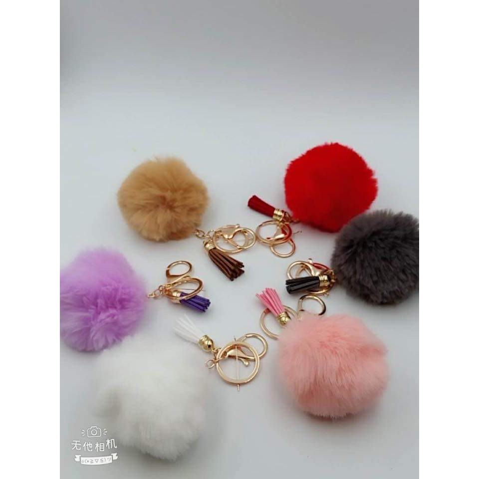 Fluffy Pompom Keychain with Tassel Pendant Ladies Small Accessories ...