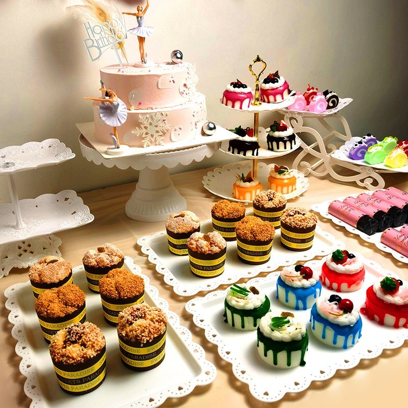 2 Layer White Plastic Dessert Stand Pastry Stand Cake Stand Cupcake ...