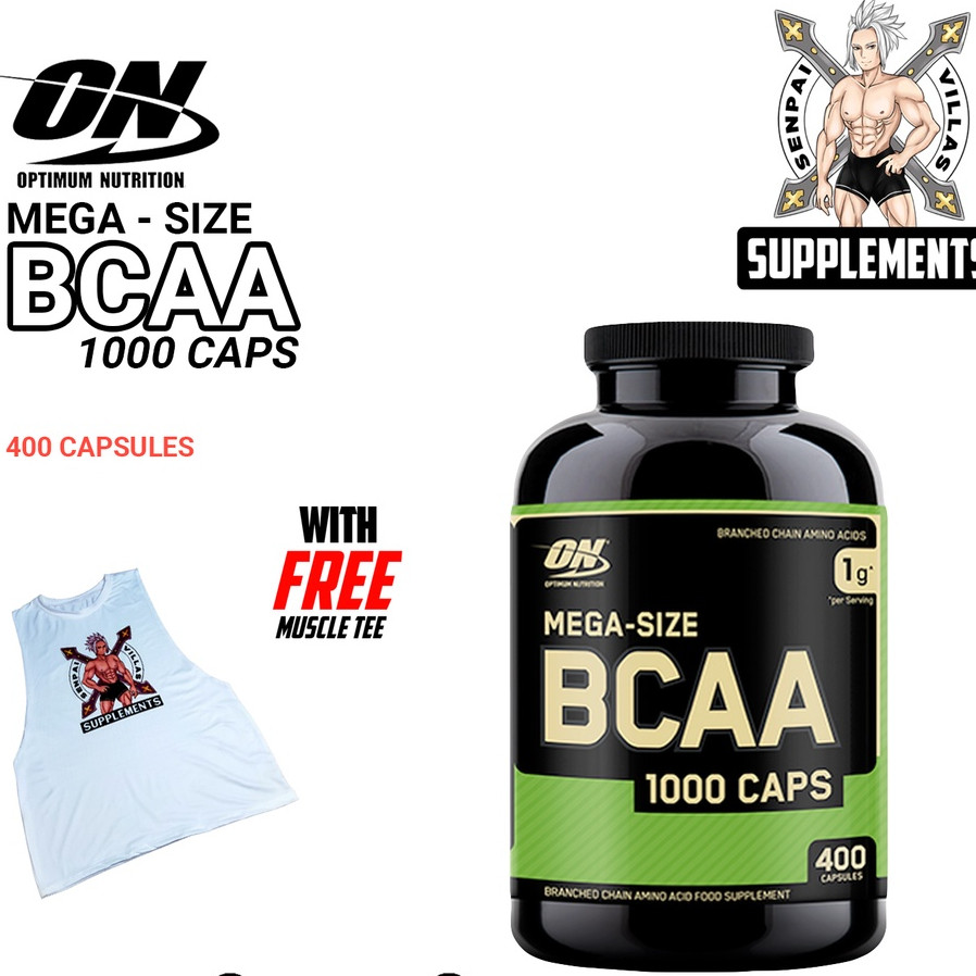 OPTIMUM NUTRITION MEGA-SIZE BCAA 1000 CAPS 400CAPSULES WITH FREE MUSCLE ...