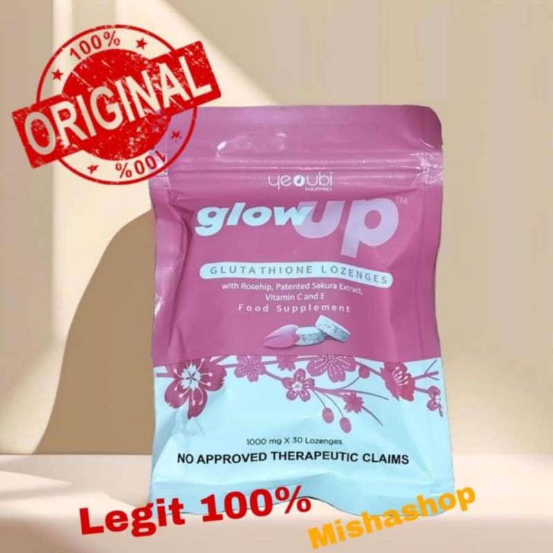 100% Original Glow Up Glutathione with Rosehip (1000mg x 30 Lozenges ...