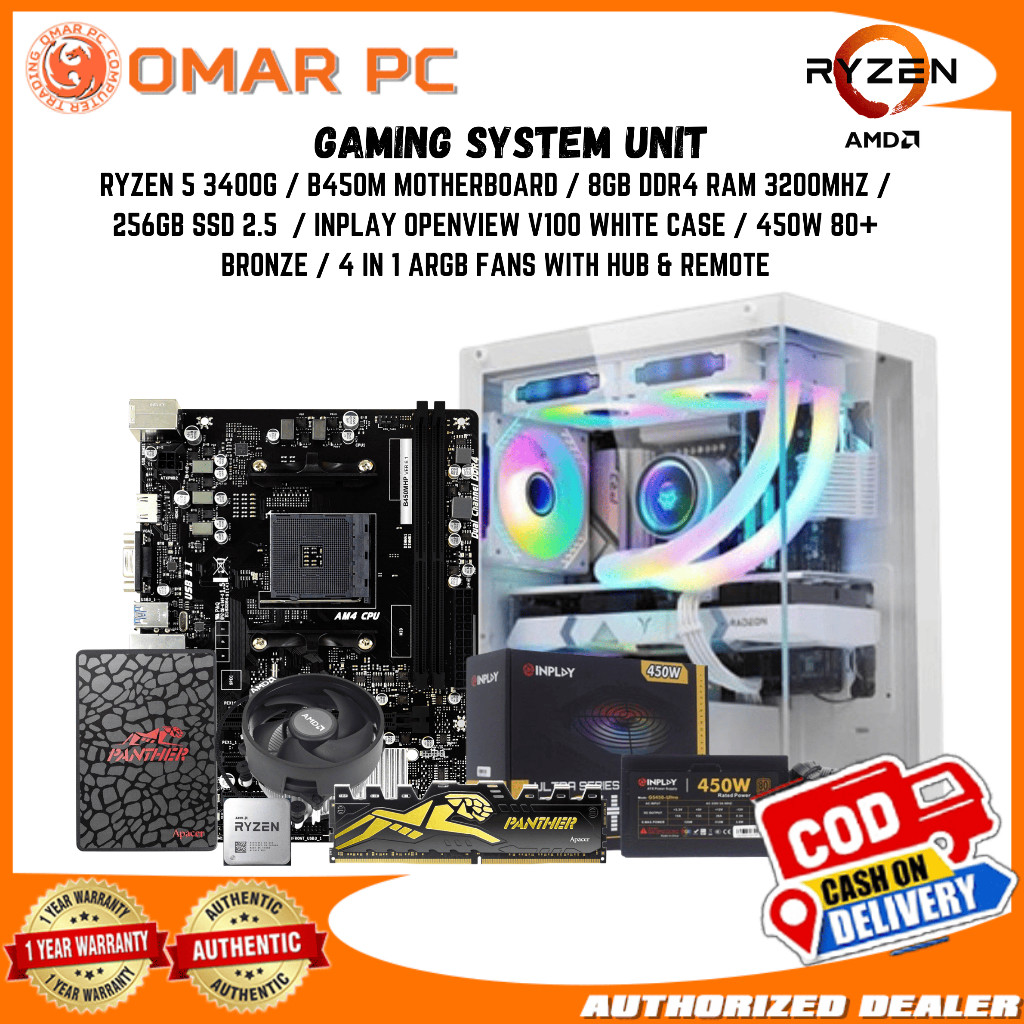GAMING SYSTEM UNIT (RYZEN 5 3400G) (B450M Motherboard) (256GB SSD) (8GB ...