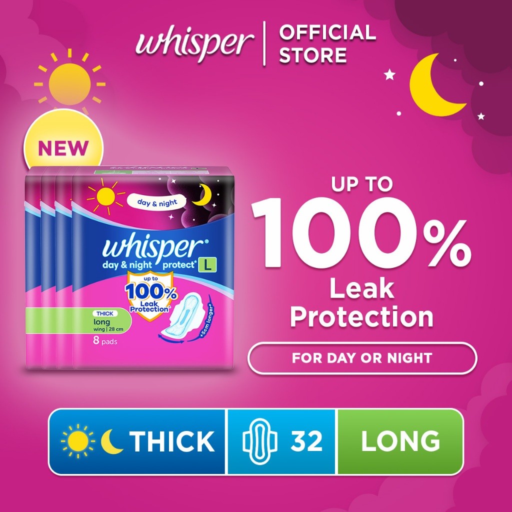 Whisper Cottony Long With Wings Breathable Cotton 32 Sanitary Pads 28cm ...