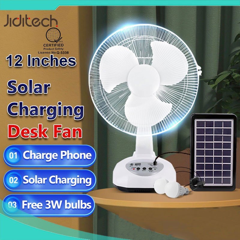 Jiditech Solar Electric Fan Rechargeable Fan With Panel 12Solar ...