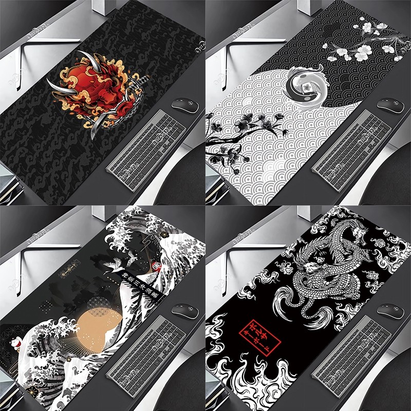 Oni Large Gaming Mouse Pad Japanese Black Dragon Table Mat Waves ...