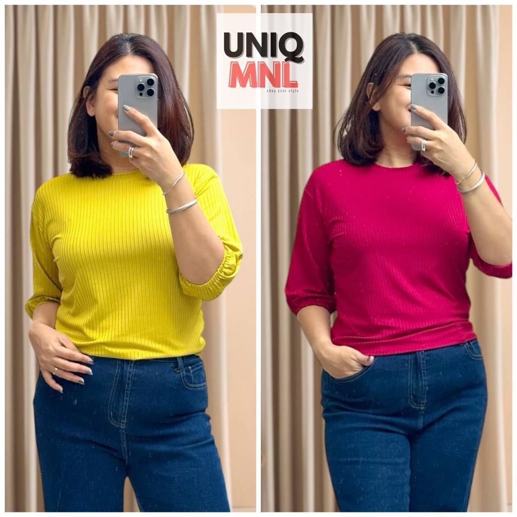 UNIQ.MNL Jade 3/4 Knitted T-shirt Top | Shopee Philippines
