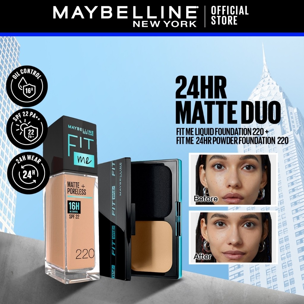 Maybelline Fit Me 24HR Matte Duo Make up Set: Oil Control Liquid ...