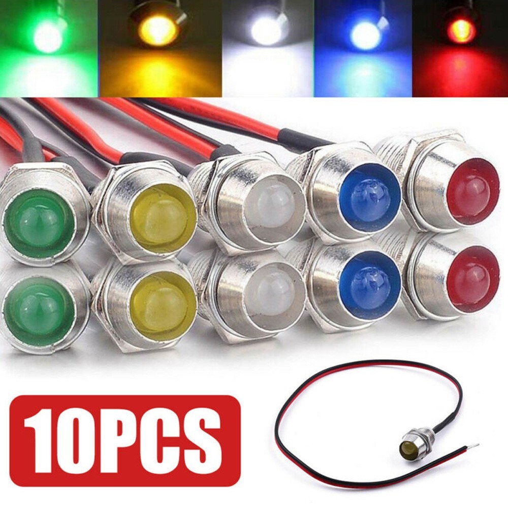 ⭐ Fast Shipping⭐10pcs 8mm 12V LED Indicator Lights For Pilot Dash Lamp ...