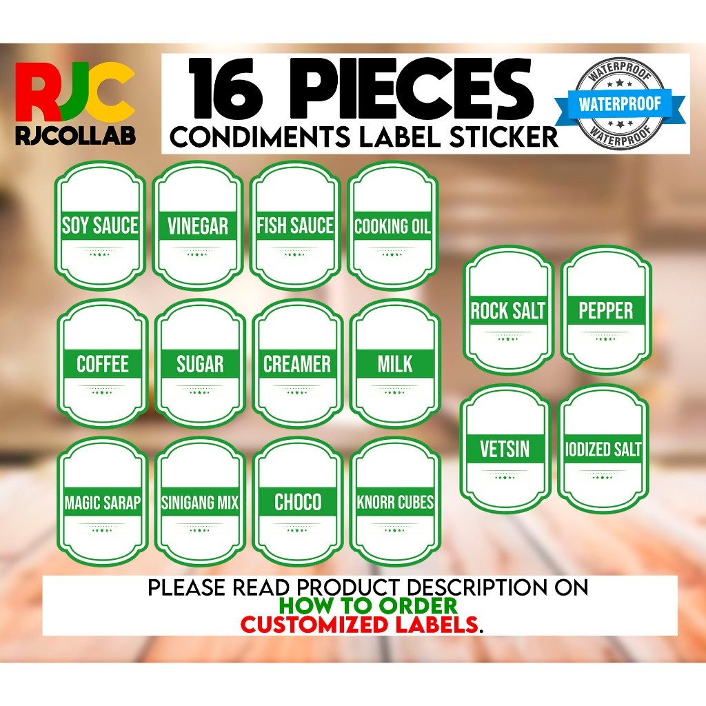 Condiments Sticker Label - 16 pcs - Waterproof Colored Stickers (PLEASE ...