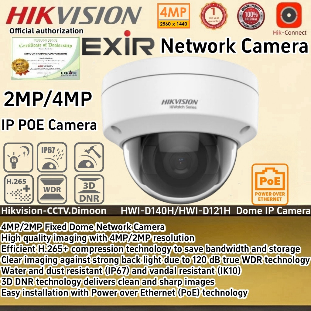 Hikvision IP Camera 2MP/4MP Fixed Dome Network Camera Water and dust ...