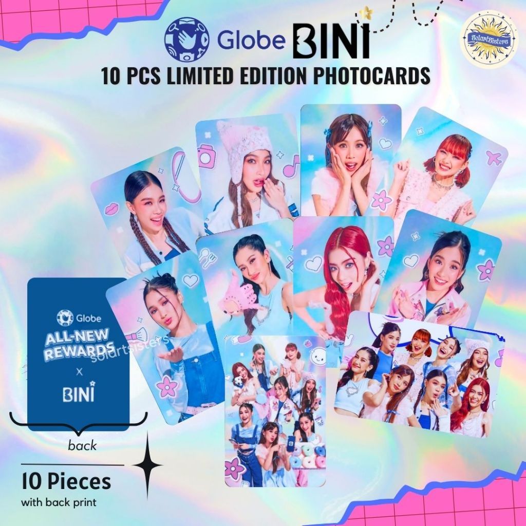 10 pcs Globe x BINI photocard OT8 unofficial Modess Puregold Jollibee ...