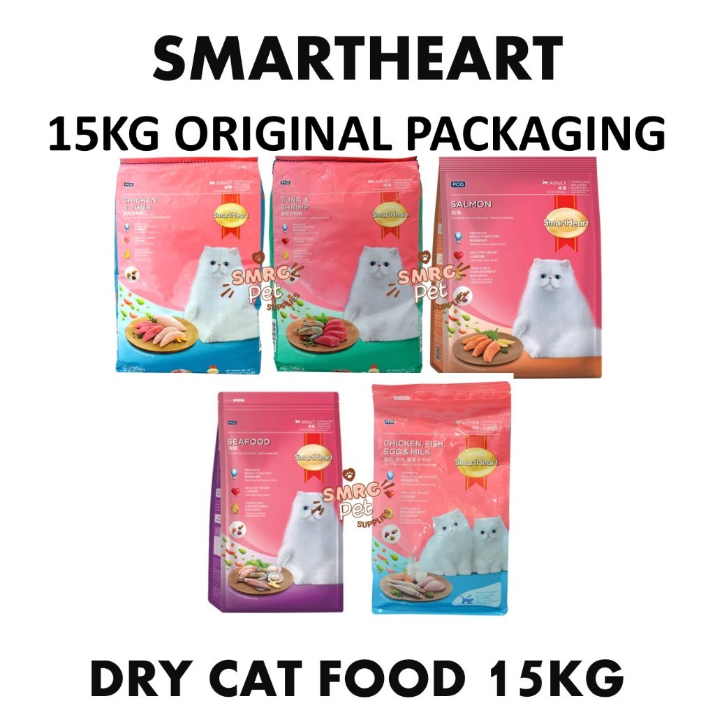 Pet Kingdom SmartHeart Dry Cat Food Adult 15kg Chicken & Tuna, Salmon, Seafood, Tuna & Shrimp ...