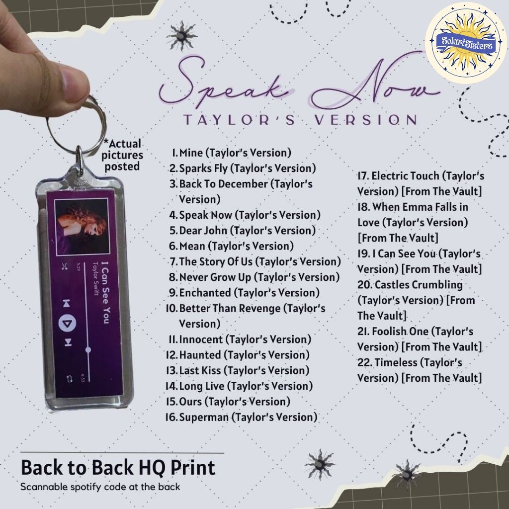 Taylor Swift (Speak Now TV) Spotify Songs Albums B2B Acrylic Keychain ...