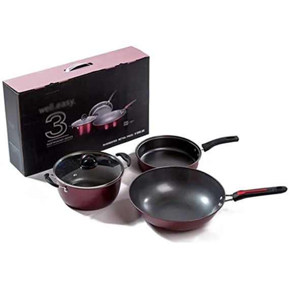 3Pcs Kitchen Cookware Set Non-stick Cookware Frying Pan Cooking Pot ...