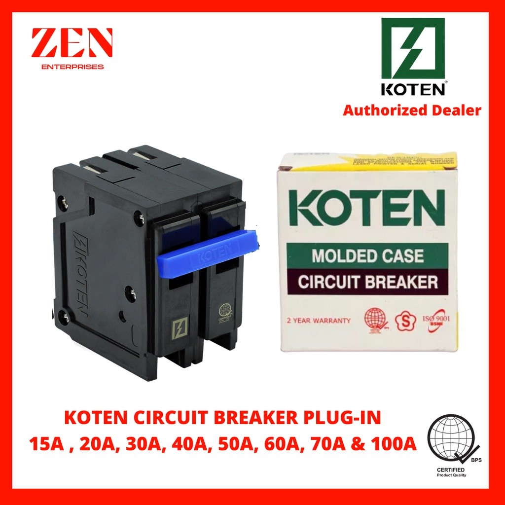 Koten Circuit Breakers Plug in 15 20 30 40 60 70 100 Amp | Shopee Philippines