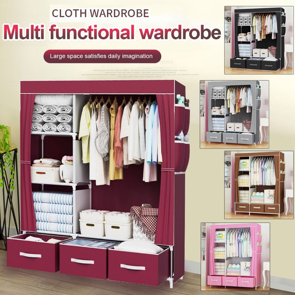 COD Portable Zipper Wardrobe with Dura Box Storage Hanging Clothes Rack ...
