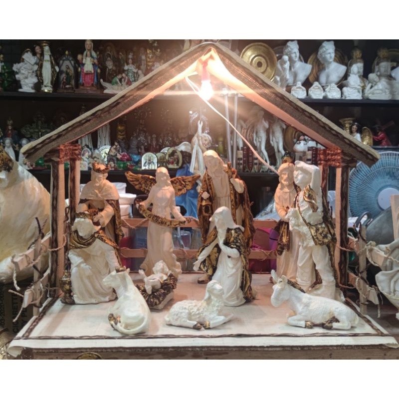 11pieces 12 inches Nativity Set Belen White and Gold Figurine CHRISTMAS ...