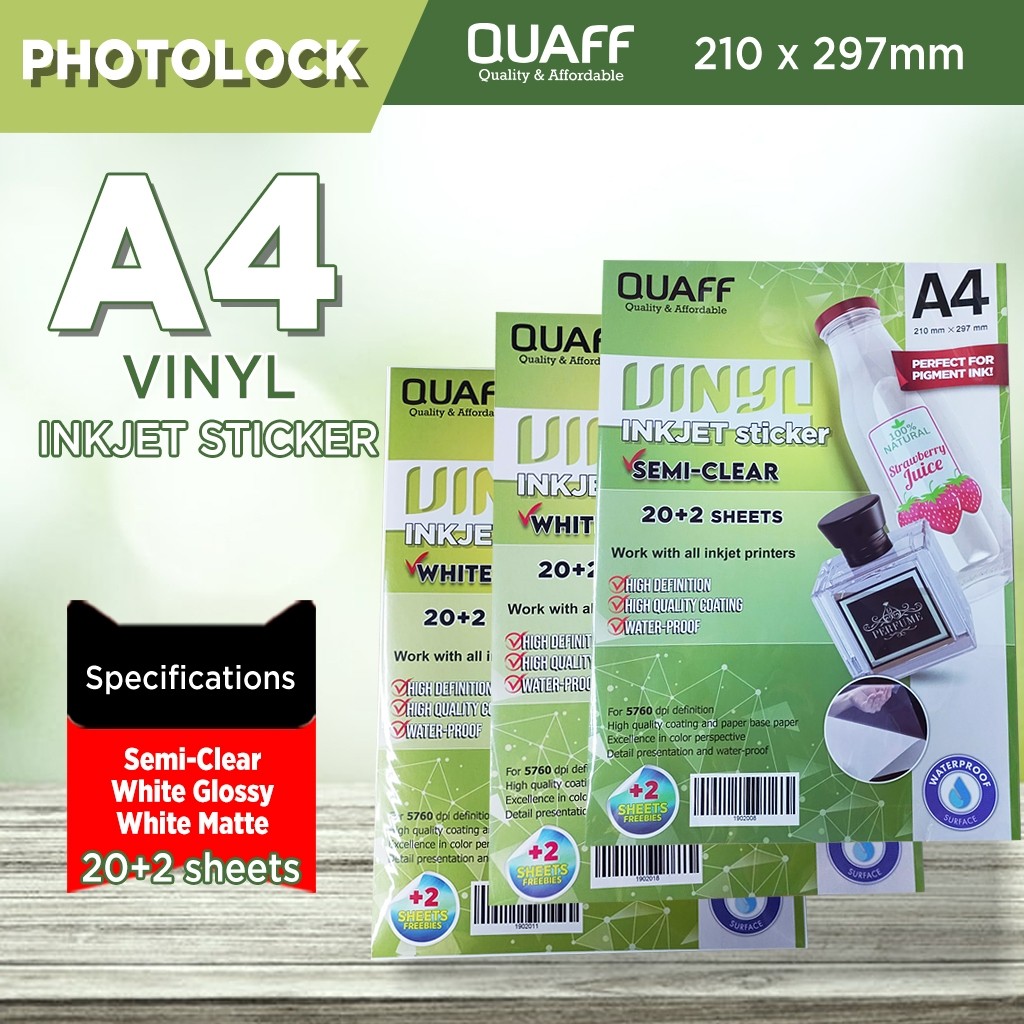 Waterproof Semi Clear Transparent Vinyl Inkjet Sticker QUAFF Brand A4 ...