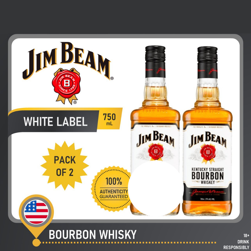 Jim Beam 2 Pack Bundle White Label Bourbon Whiskey 750mL | Shopee ...
