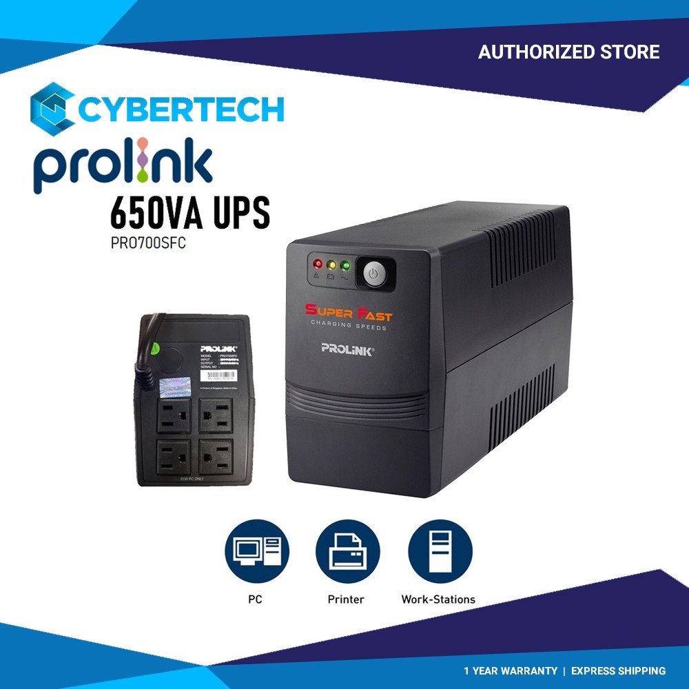 Prolink PRO700SFC 650VA UPS Super Fast Charging Line Interactive With Built In AVR 140-300Vac Pc ...