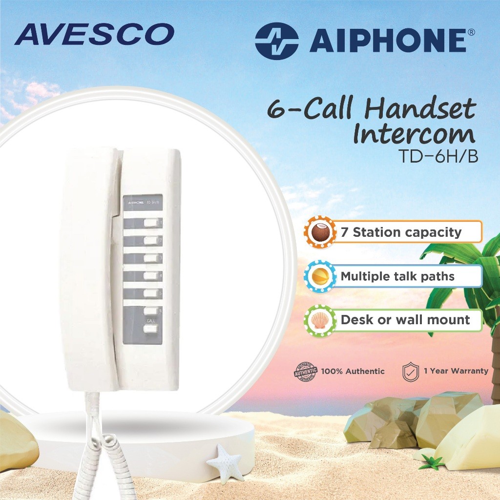 Aiphone | TD-6H/B | 6-Call Handset Intercom | Station-select break-in ...