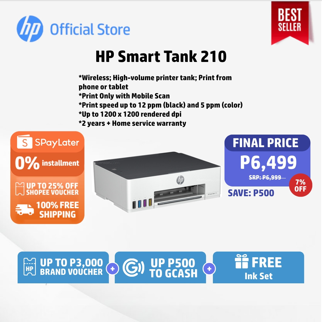 HP Smart Ink Tank 210 | A4 Color Printer | Print only | Digital ...