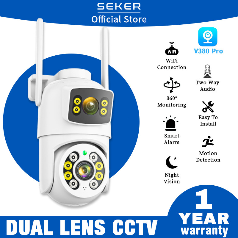 SEKER V380 Pro CCTV Dual Lens Outdoor Wifi Night Vision 360°Degree Rotation Two-Way Voice ...